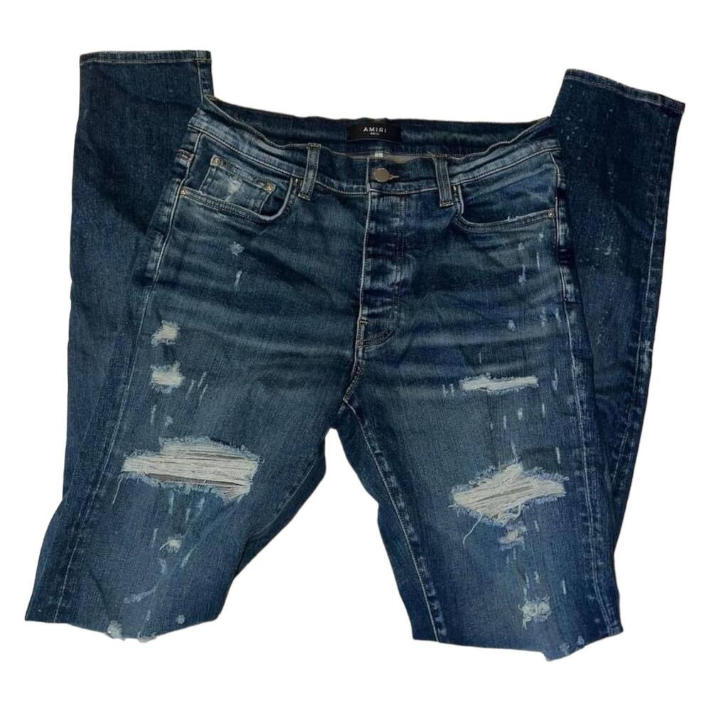 Amiri Blue Denim Shotgun Distressed Skinny Jeans Size… - Gem
